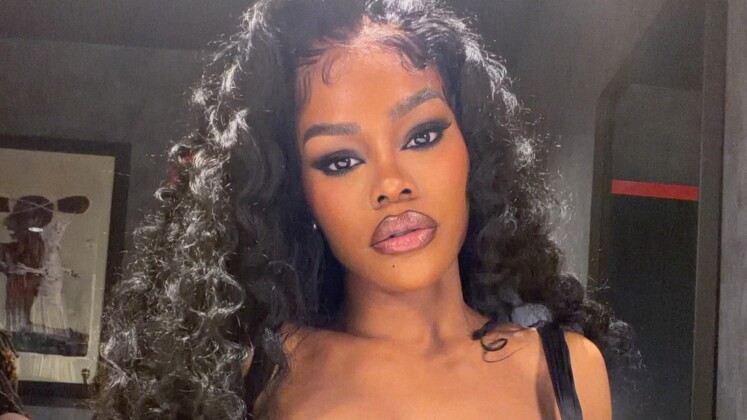 On the red carpet, actress Teyana Taylor opted for a sculptural purple ...